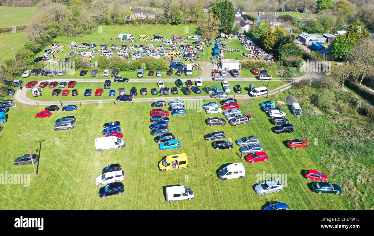 Aerial images of Pennant car boot sale, showing cars parked, cars ...