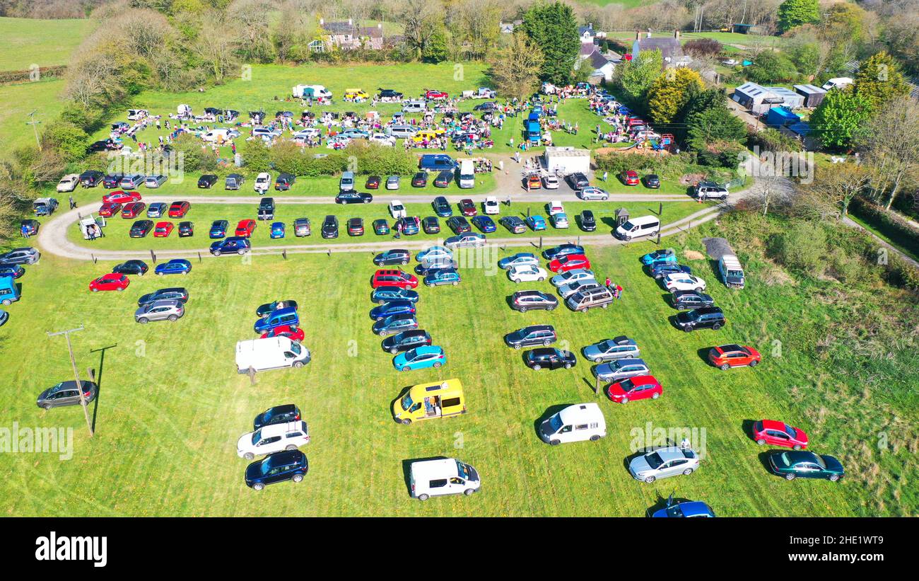 Aerial images of Pennant car boot sale, showing cars parked, cars ...