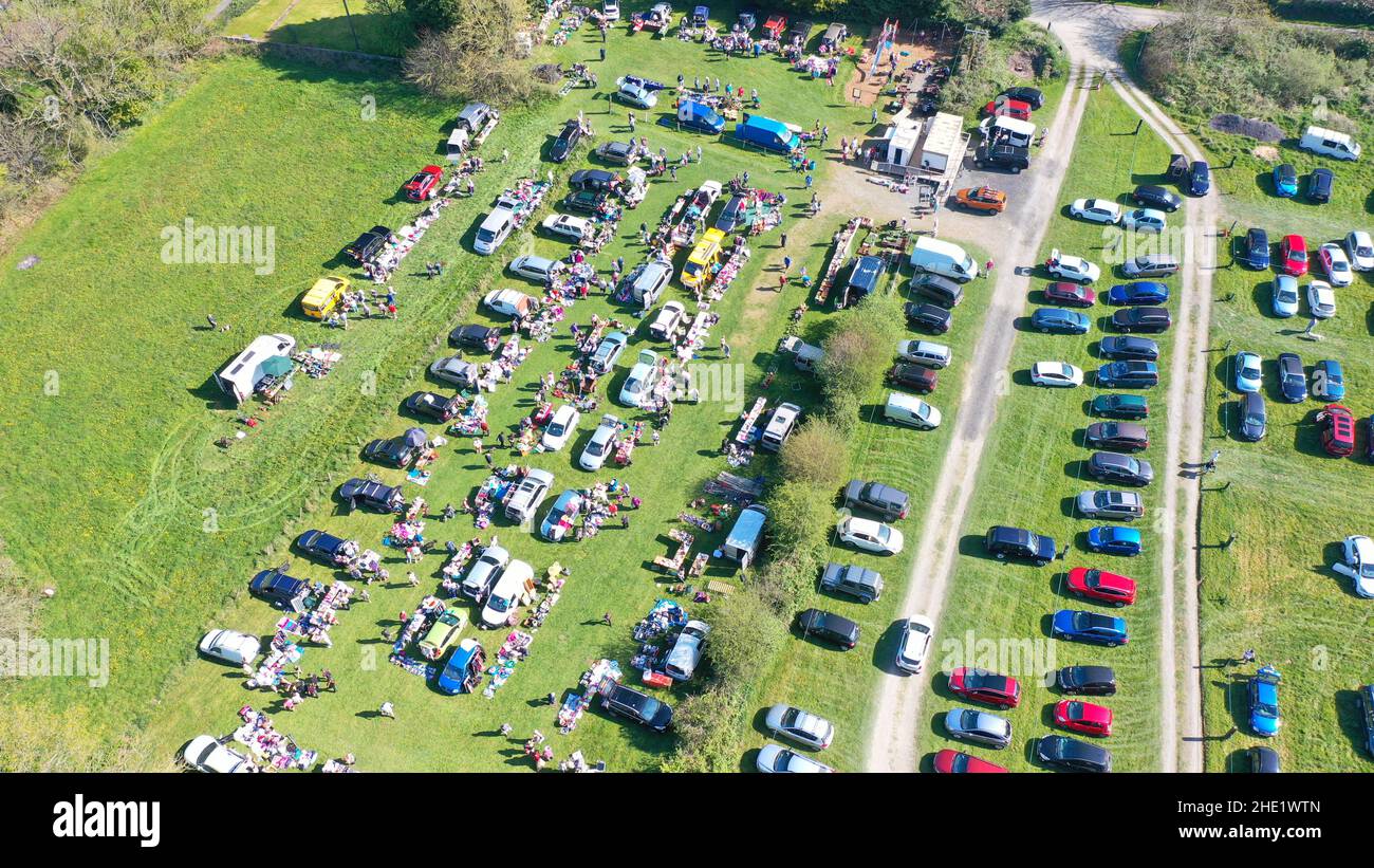 Aerial images of Pennant car boot sale, showing cars parked, cars ...