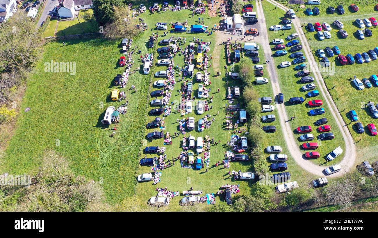 Aerial images of Pennant car boot sale, showing cars parked, cars ...