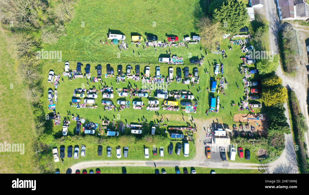 Aerial images of Pennant car boot sale, showing cars parked, cars ...