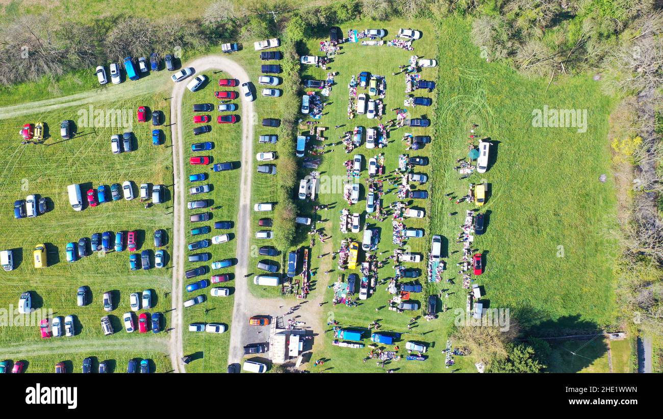 Aerial images of Pennant car boot sale, showing cars parked, cars ...