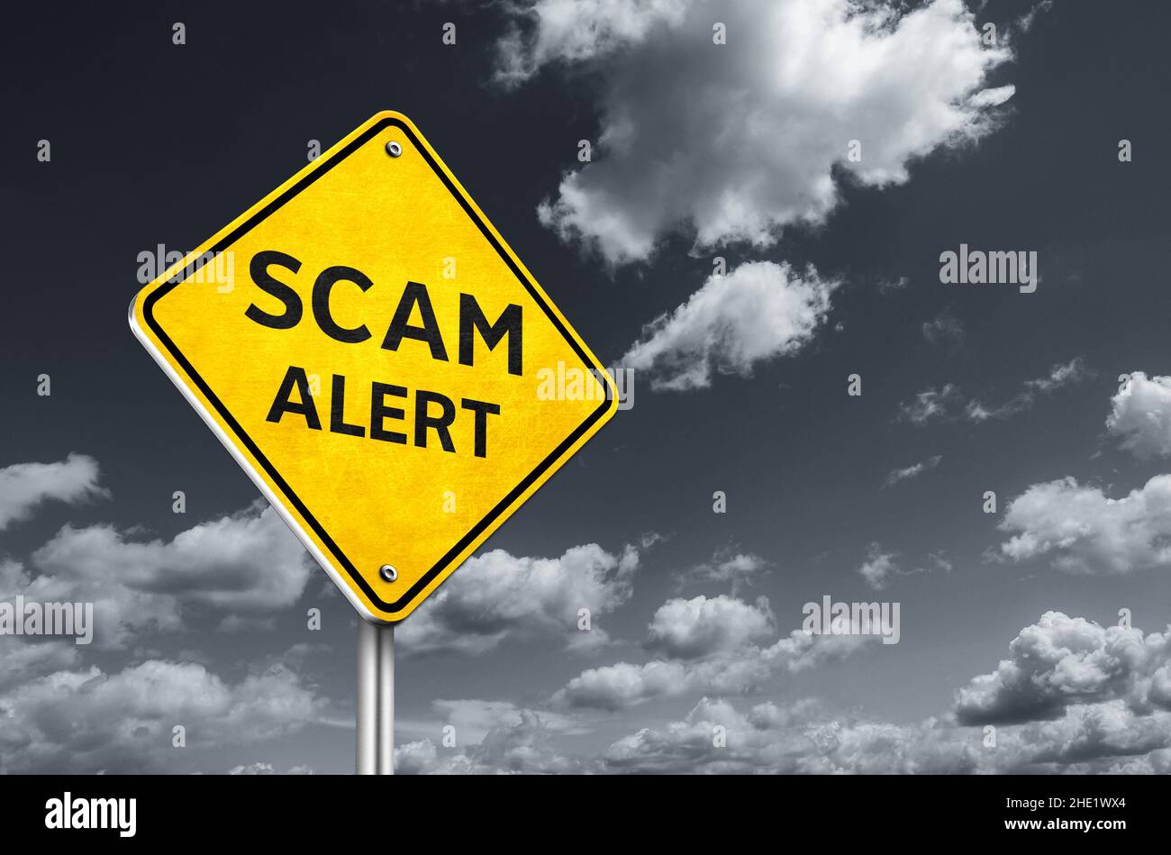 Scam Alert information road sign Stock Photo - Alamy