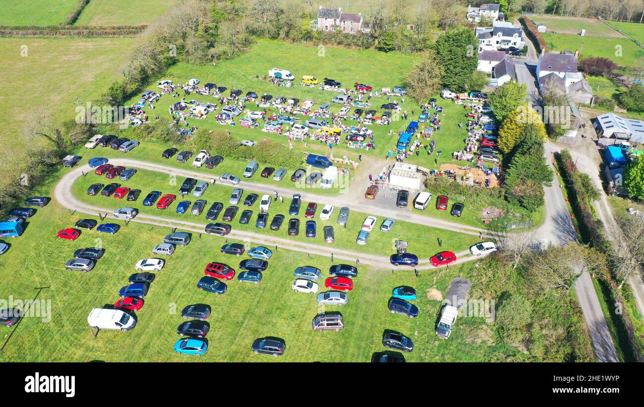 Aerial images of Pennant car boot sale, showing cars parked, cars ...
