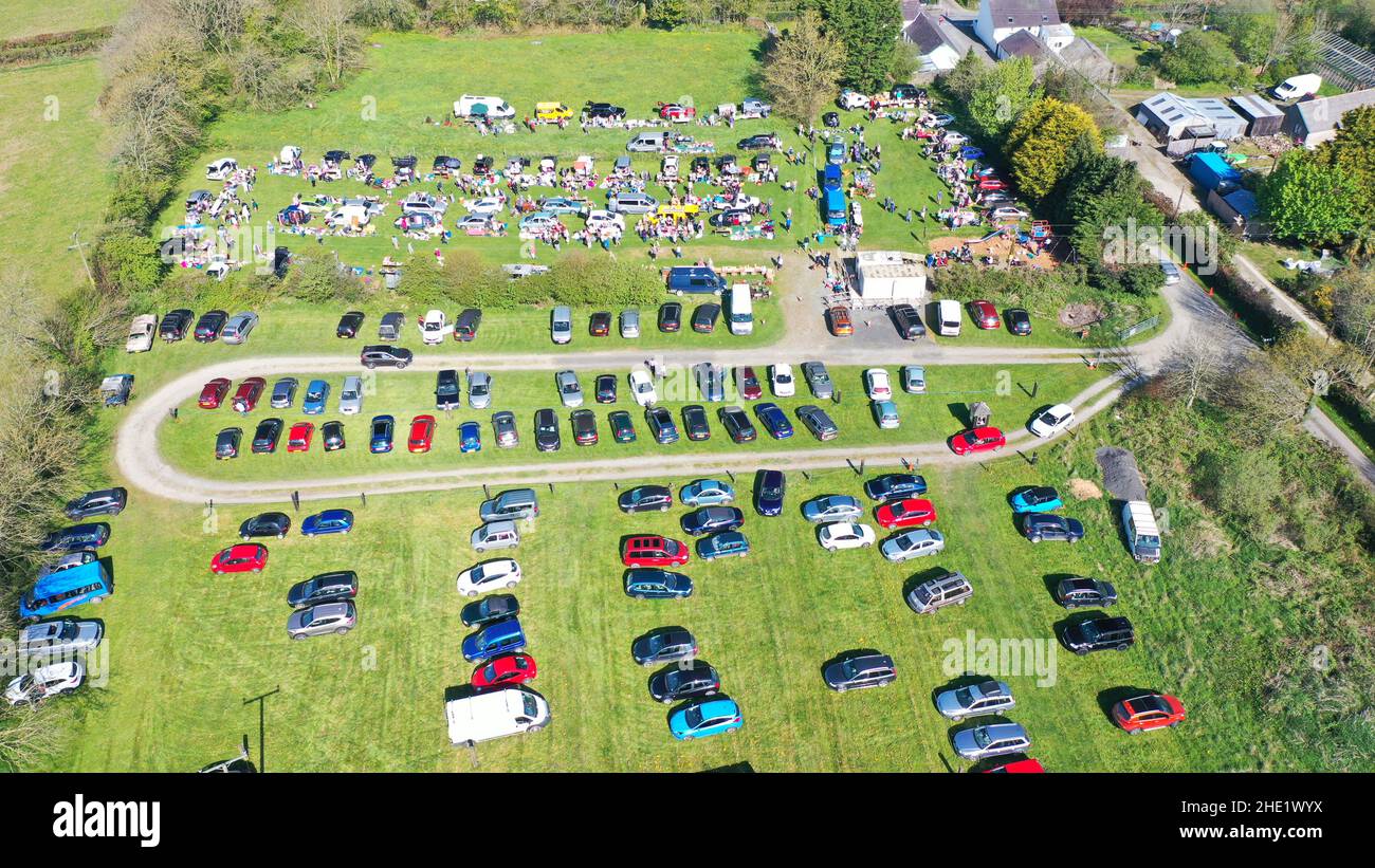 Aerial images of Pennant car boot sale, showing cars parked, cars ...