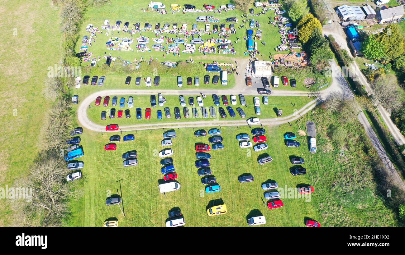 Aerial images of Pennant car boot sale, showing cars parked, cars ...