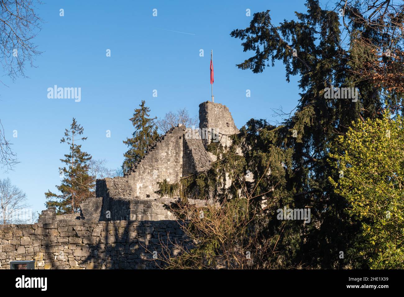 Schellenberg, Liechtenstein, December 31, 2021 Historic old castle ruin ...