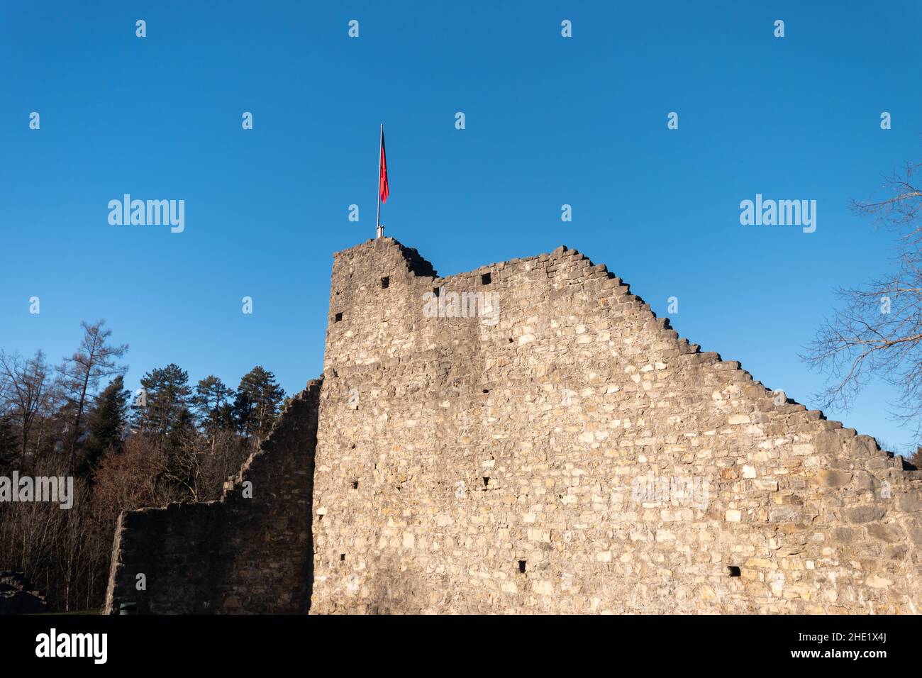 Schellenberg, Liechtenstein, December 31, 2021 Historic old castle ruin ...