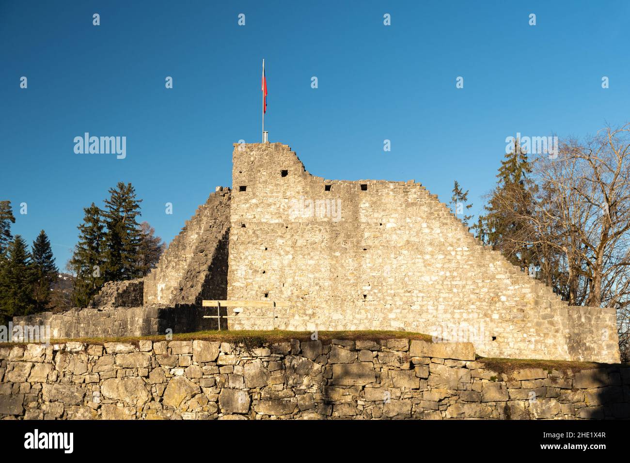 Schellenberg, Liechtenstein, December 31, 2021 Historic old castle ruin ...