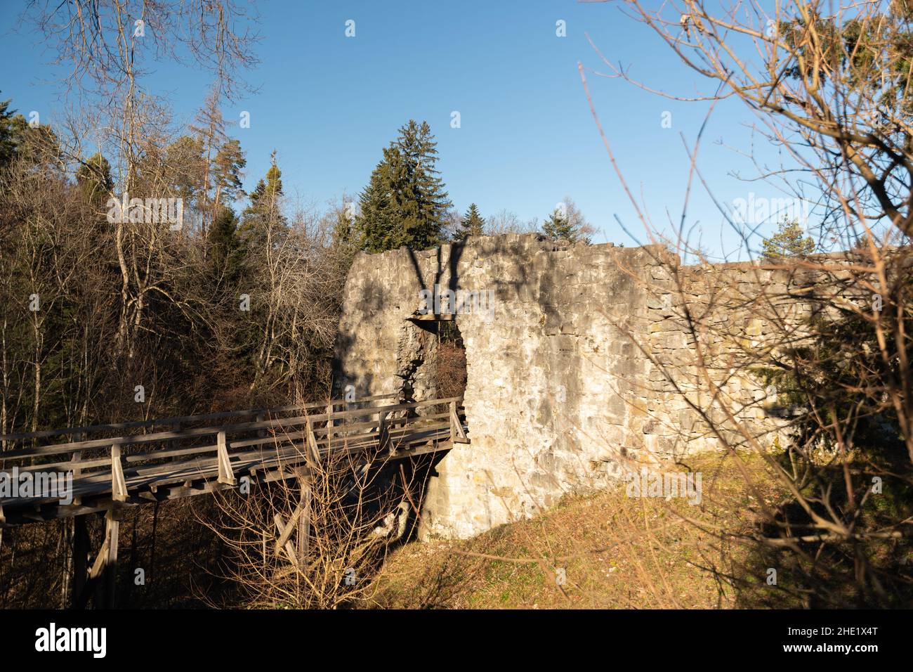 Schellenberg, Liechtenstein, December 31, 2021 Historic old castle ruin ...
