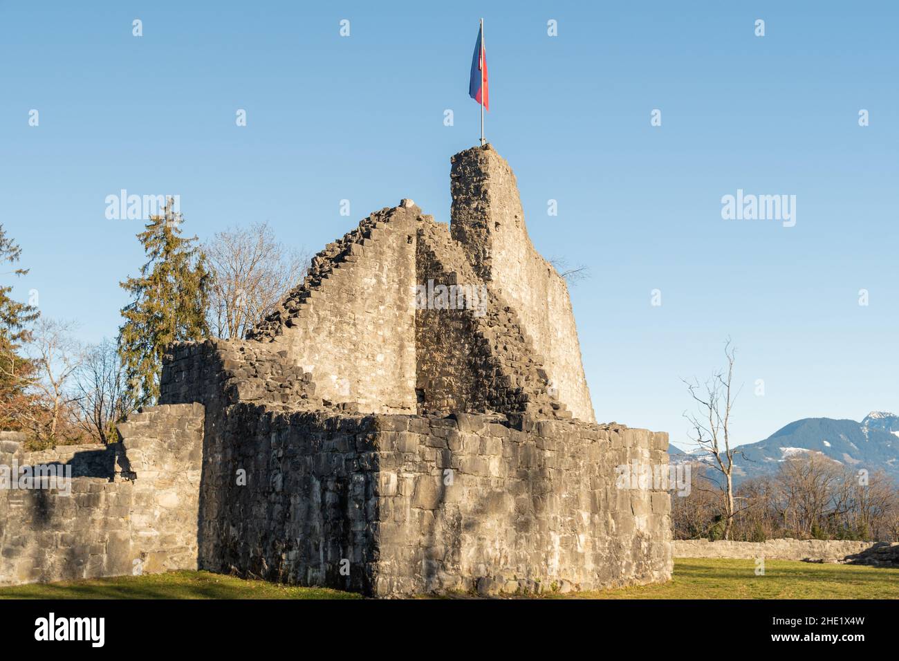 Schellenberg, Liechtenstein, December 31, 2021 Historic old castle ruin ...