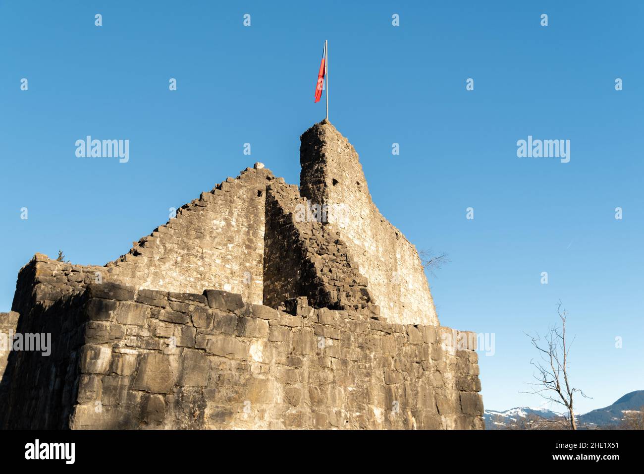 Schellenberg, Liechtenstein, December 31, 2021 Historic old castle ruin ...