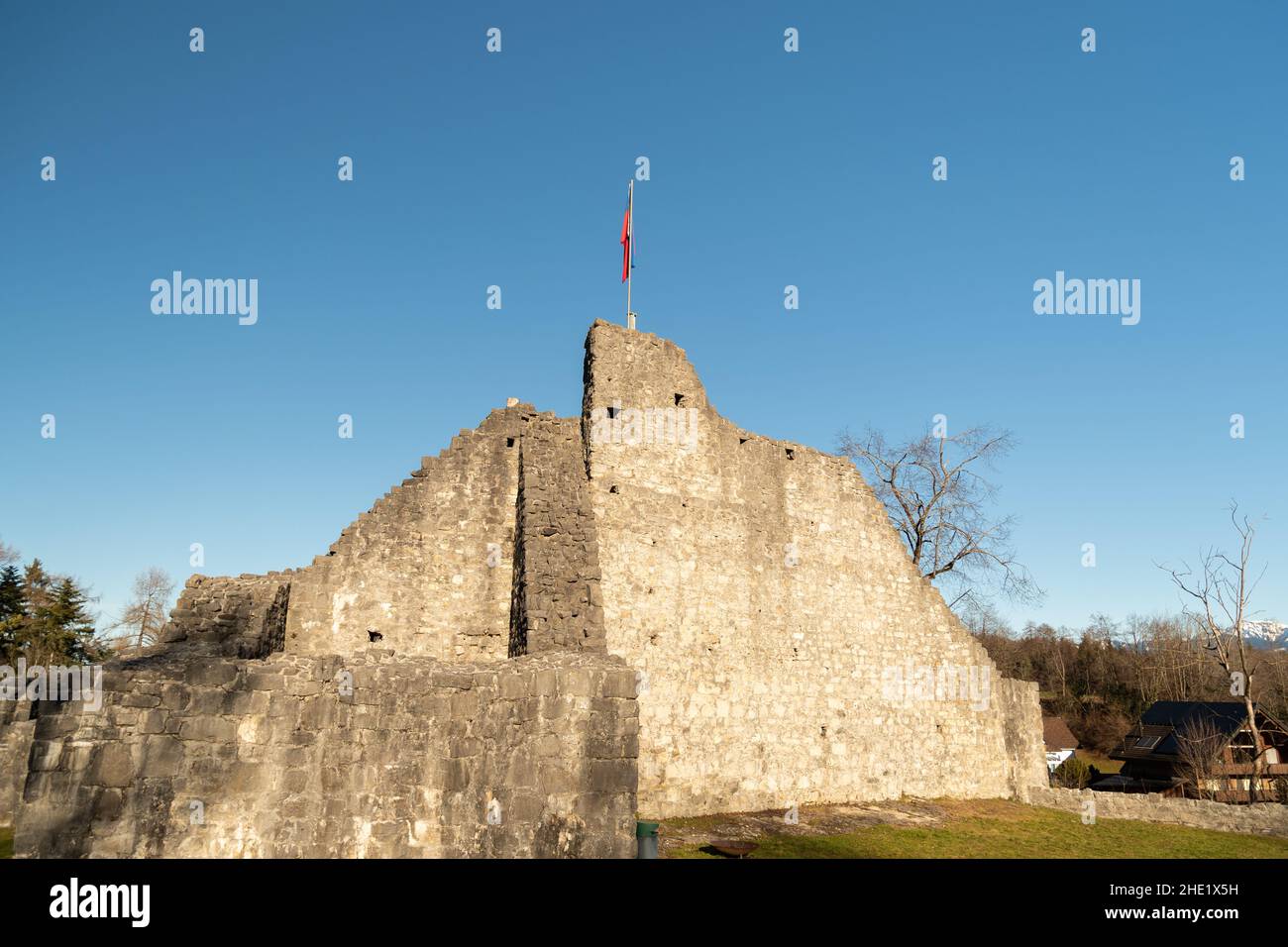 Schellenberg, Liechtenstein, December 31, 2021 Historic old castle ruin ...