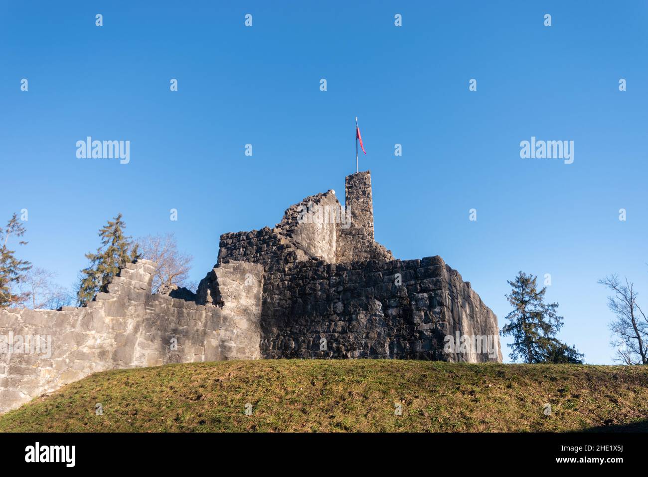 Schellenberg, Liechtenstein, December 31, 2021 Historic old castle ruin ...