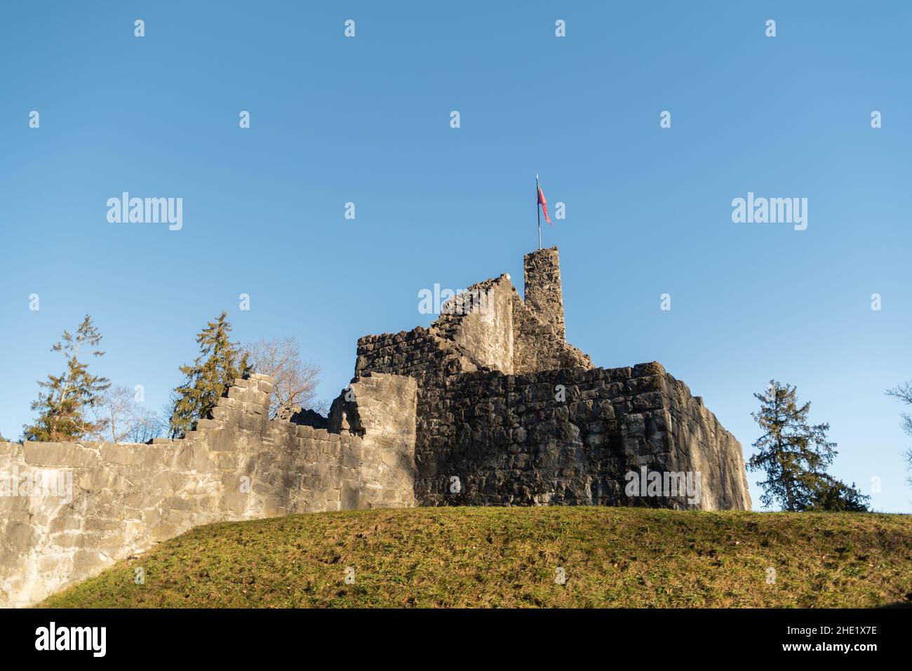 Schellenberg, Liechtenstein, December 31, 2021 Historic old castle ruin ...
