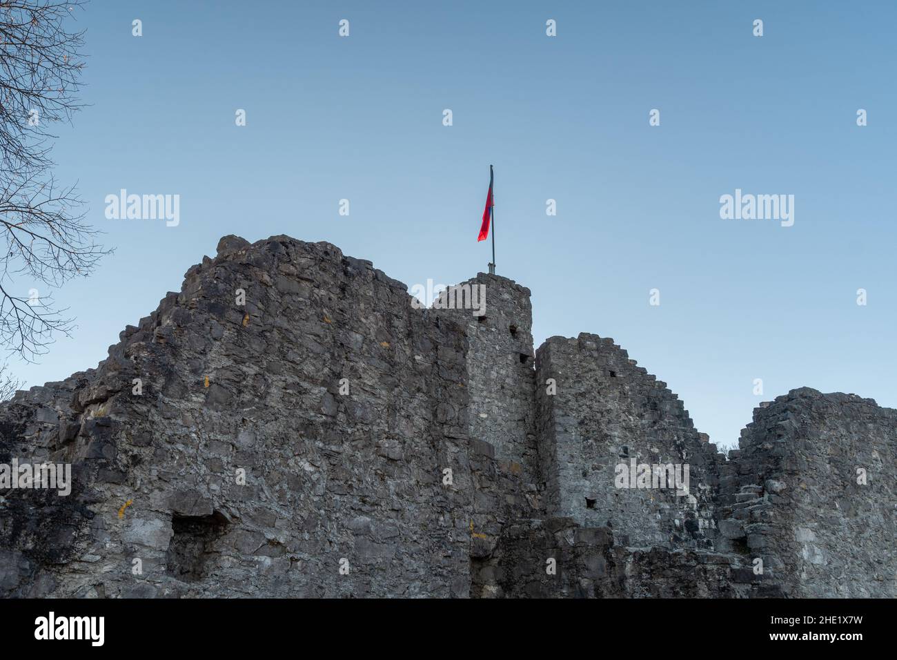 Schellenberg, Liechtenstein, December 31, 2021 Historic old castle ruin ...