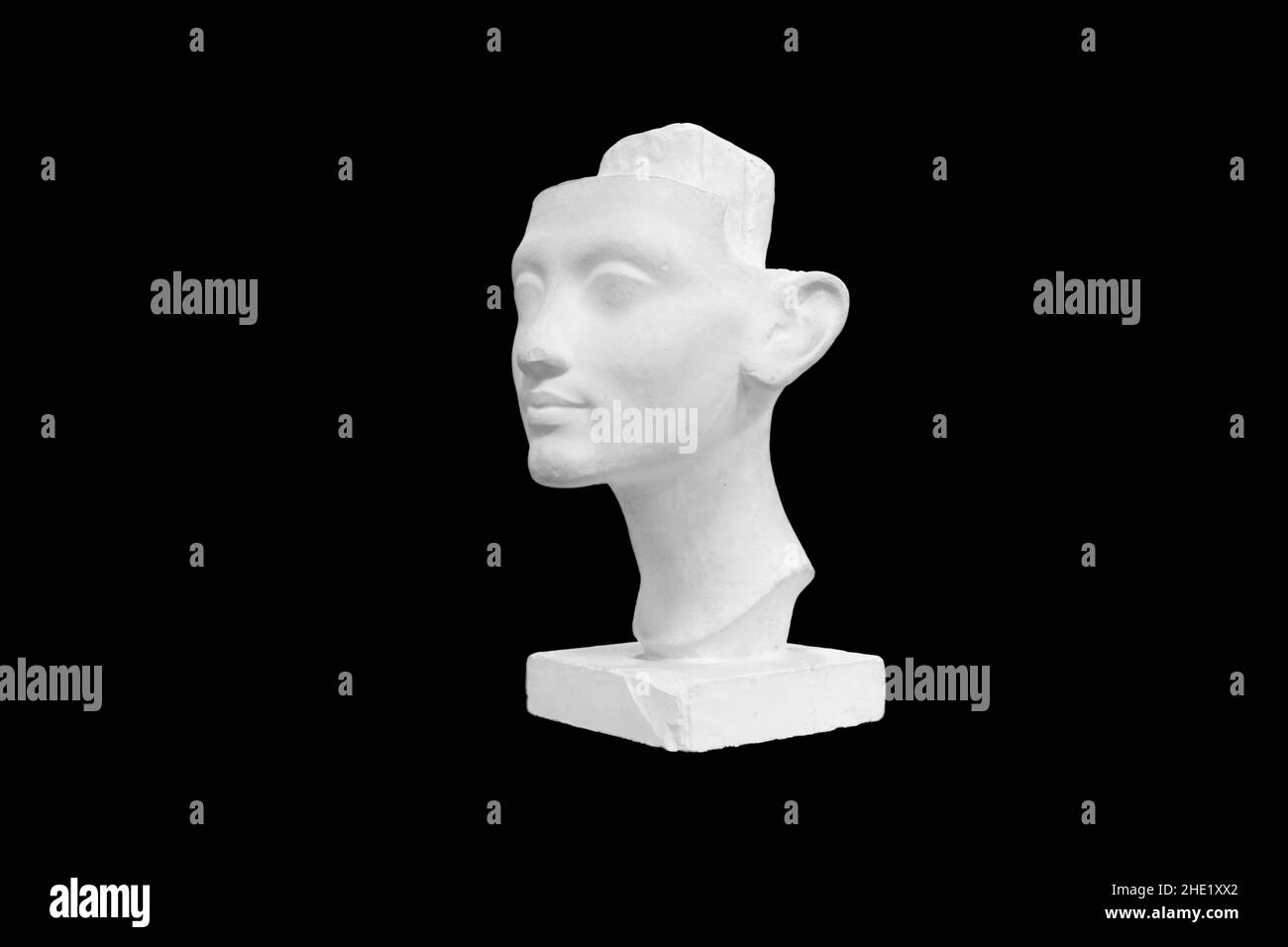 Fragment of plaster sculpture of a human face isolated on black ...