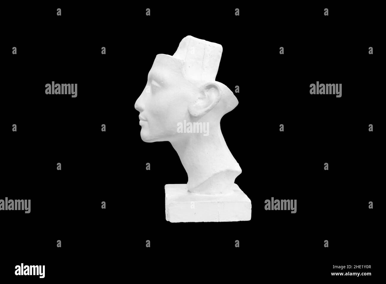 Fragment of plaster sculpture of a human face isolated on black ...