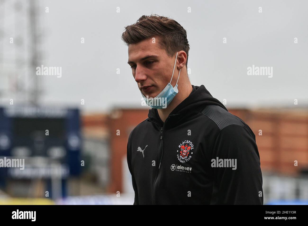 Hartlepool, UK. 08th Jan, 2022. Stuart Moore #13 of Blackpool arrives ...