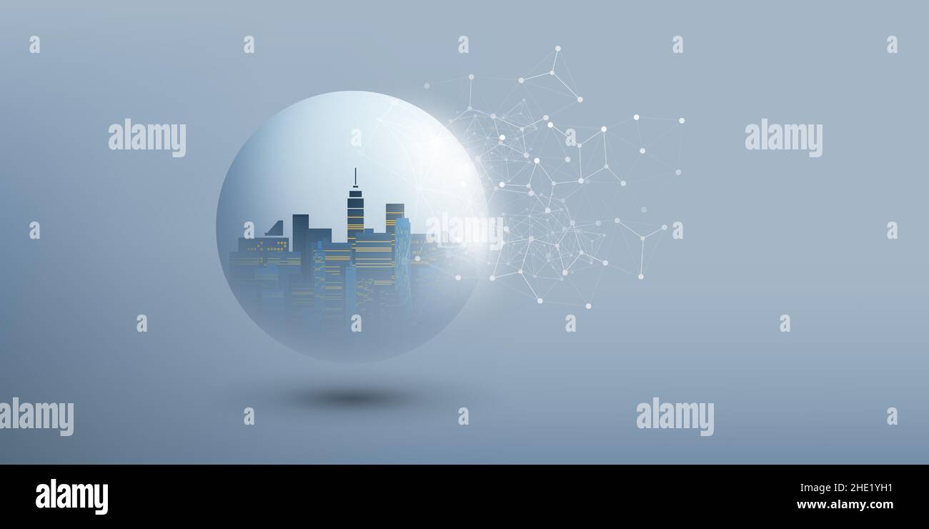 Smart City, Cloud Computing Design Concept with Wireframe - Digital ...