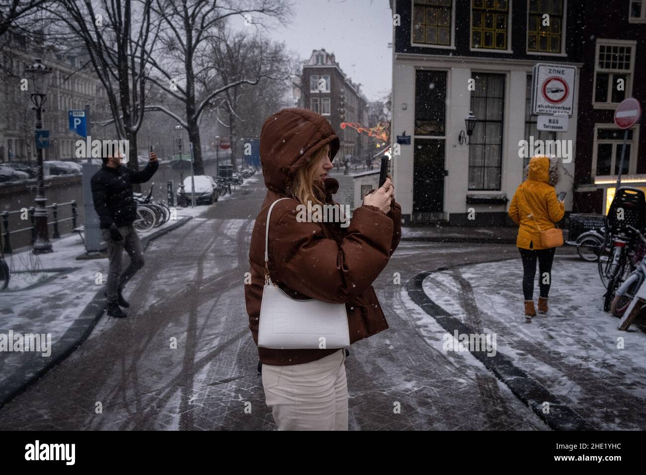 Netherlands, Amsterdam, January 2021. Illustration of daily life in ...