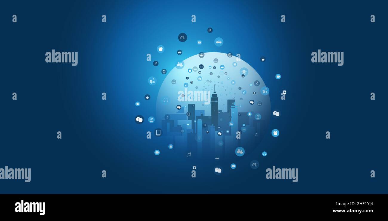 Smart City, Cloud Computing Design Concept with Transparent Globe and Icons - Digital Network ...