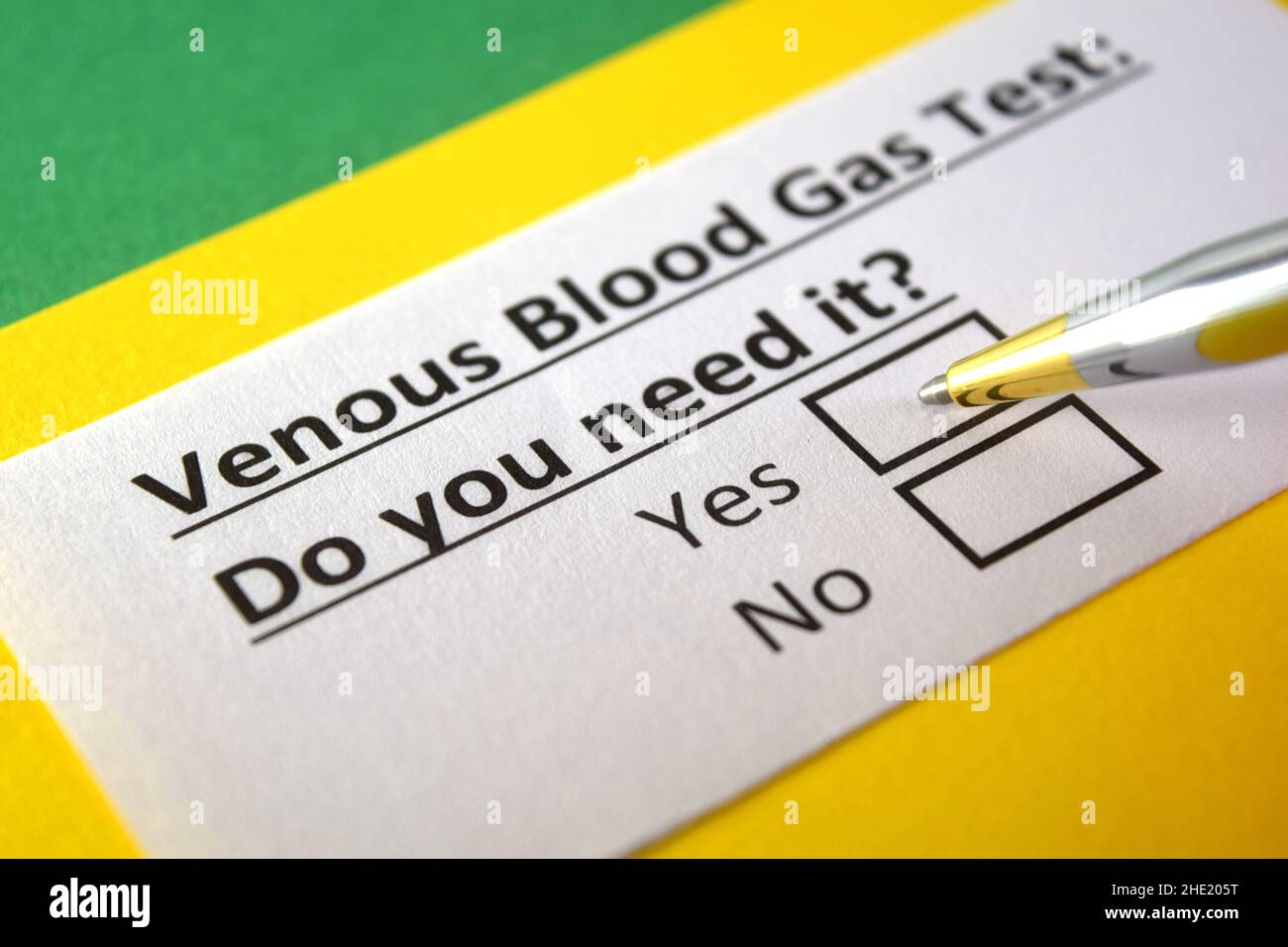 One person is answering question about venous blood gas test Stock ...