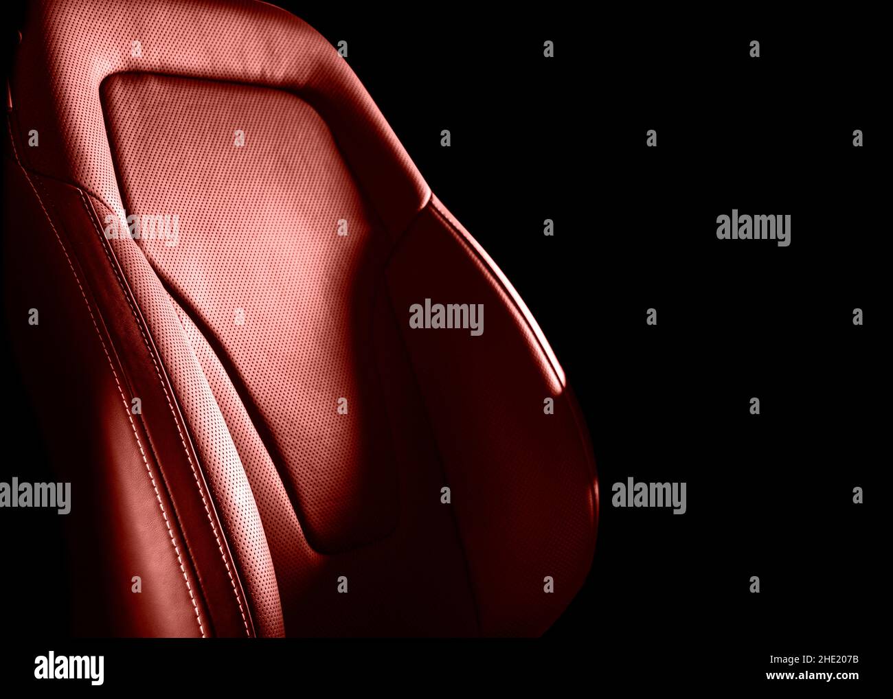 Red leather interior of the luxury modern car. Perforated red leather ...