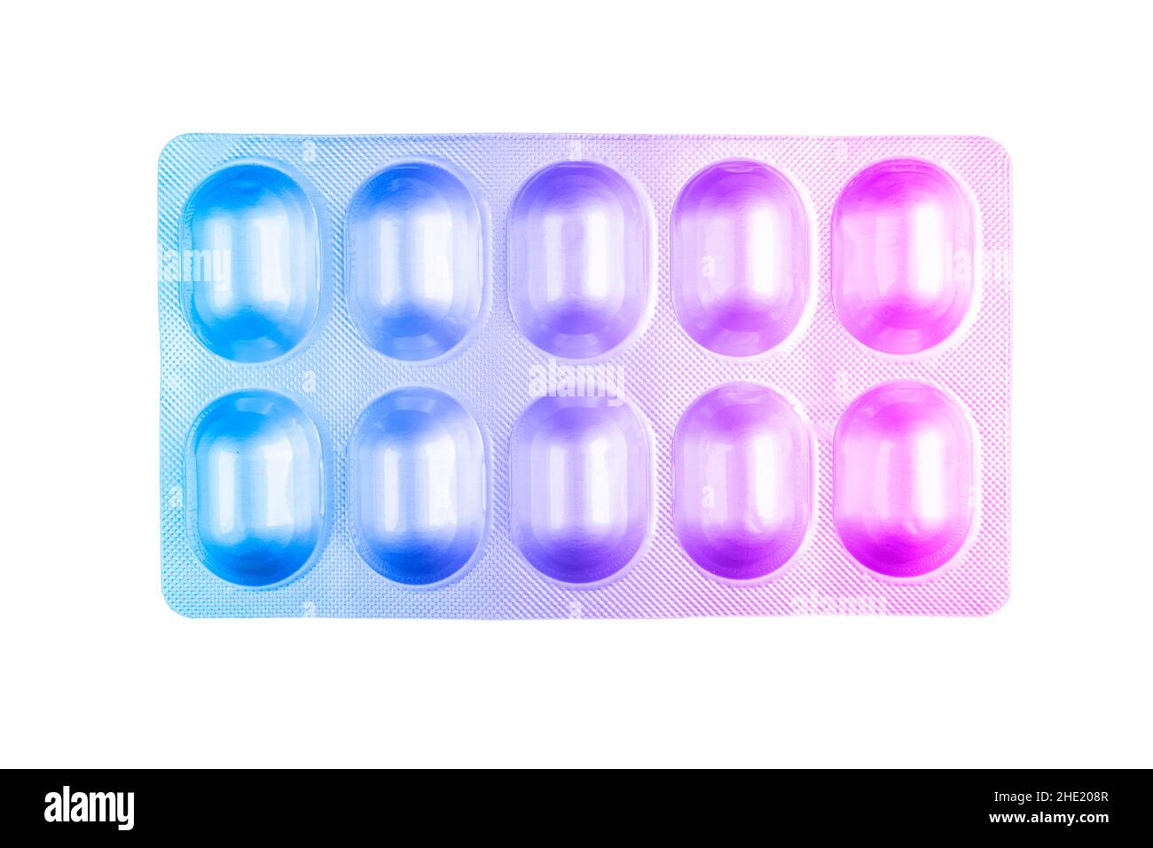 Macro shot pile of tablets pill in blister packaging isolated on white ...