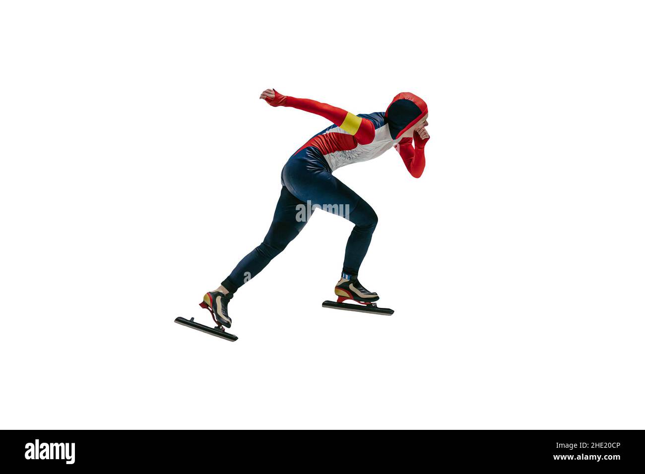 female athlete speed skater in white background Stock Photo - Alamy