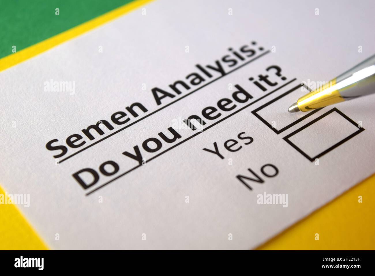 One person is answering question about semen analysis Stock Photo - Alamy