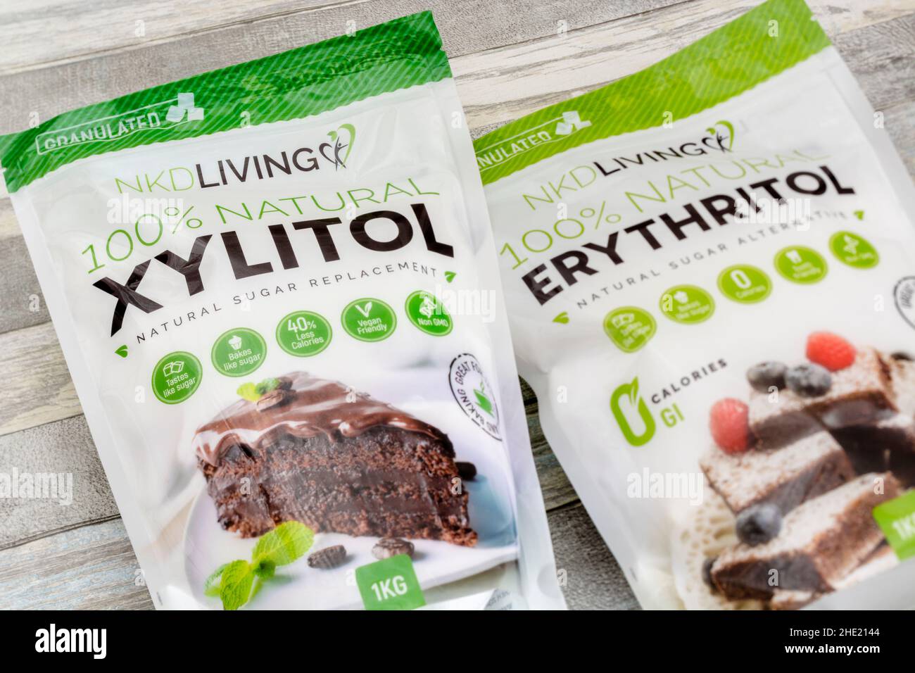 Plastic packets of the natural sucrose sugar alternatives Erythritol ...