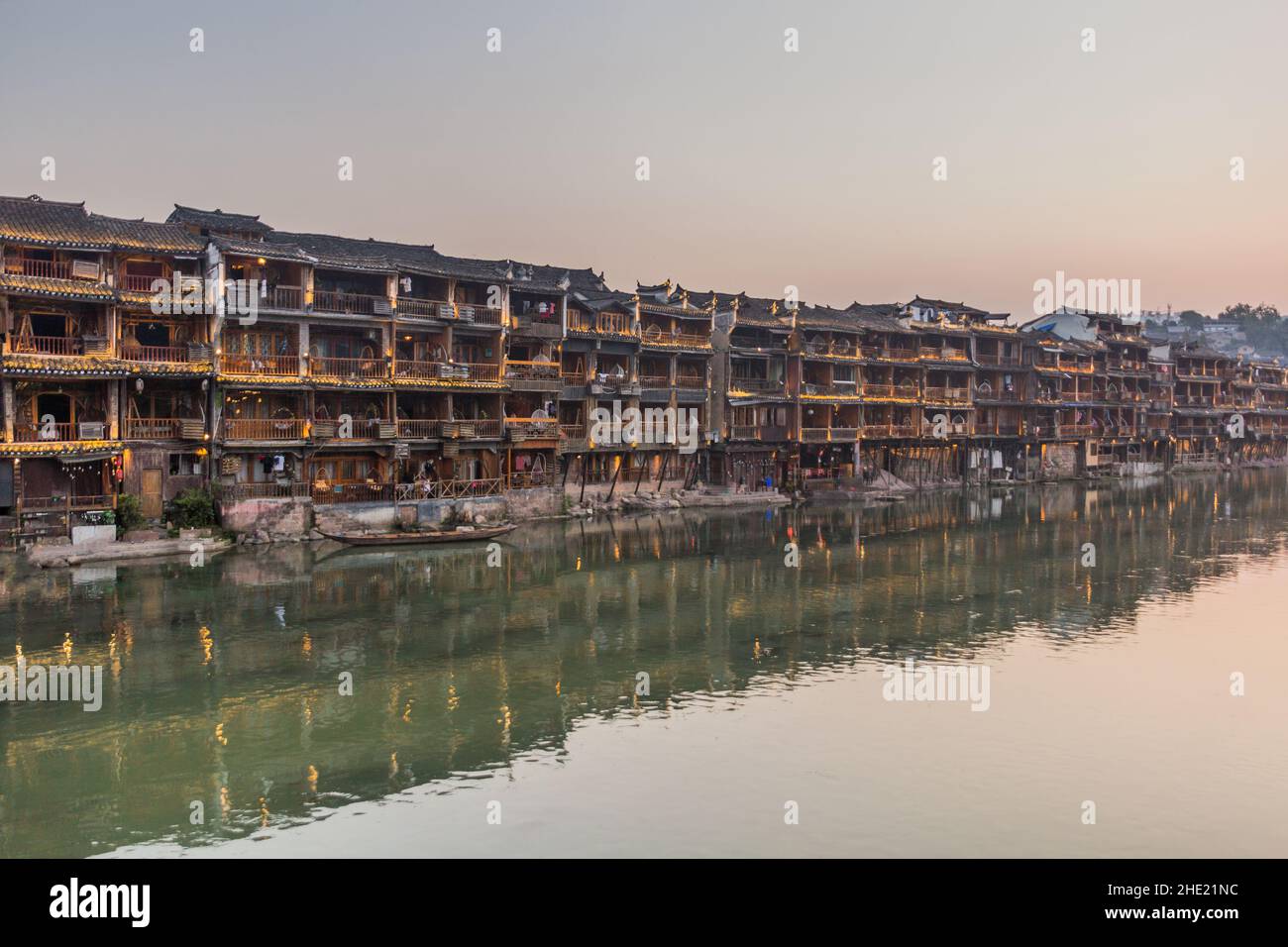 Houses along Tuo river in Fenghuang Ancient Town, Hunan province, China ...