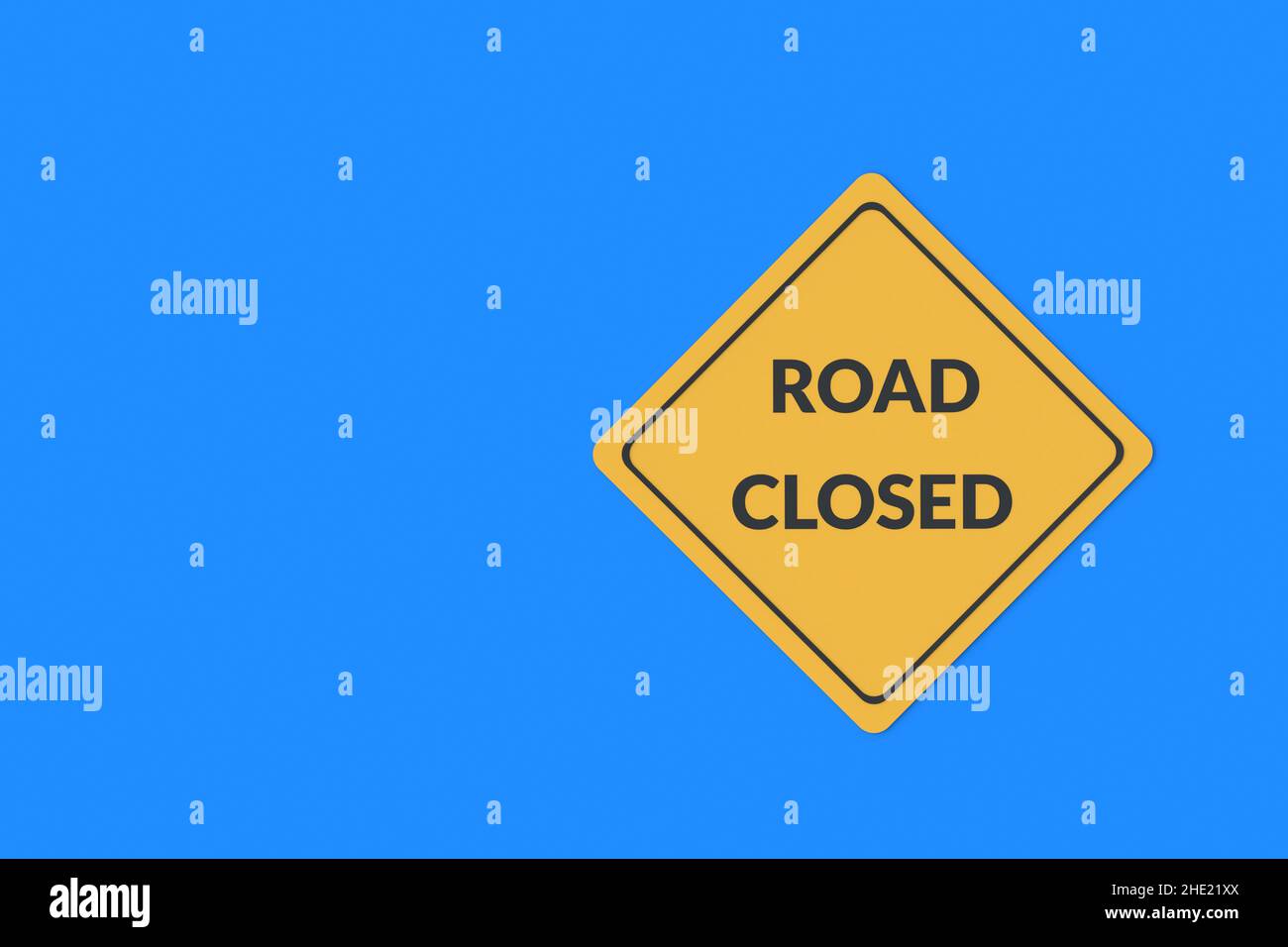 Road sign with inscription road closed on blue background. Renovation ...