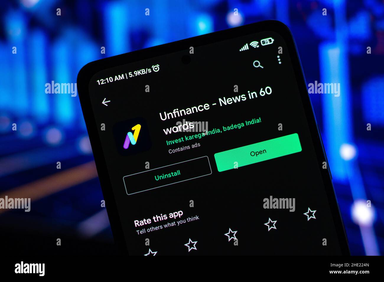 West Bangal, India - January 7, 2022 : Unfinance logo on phone screen ...