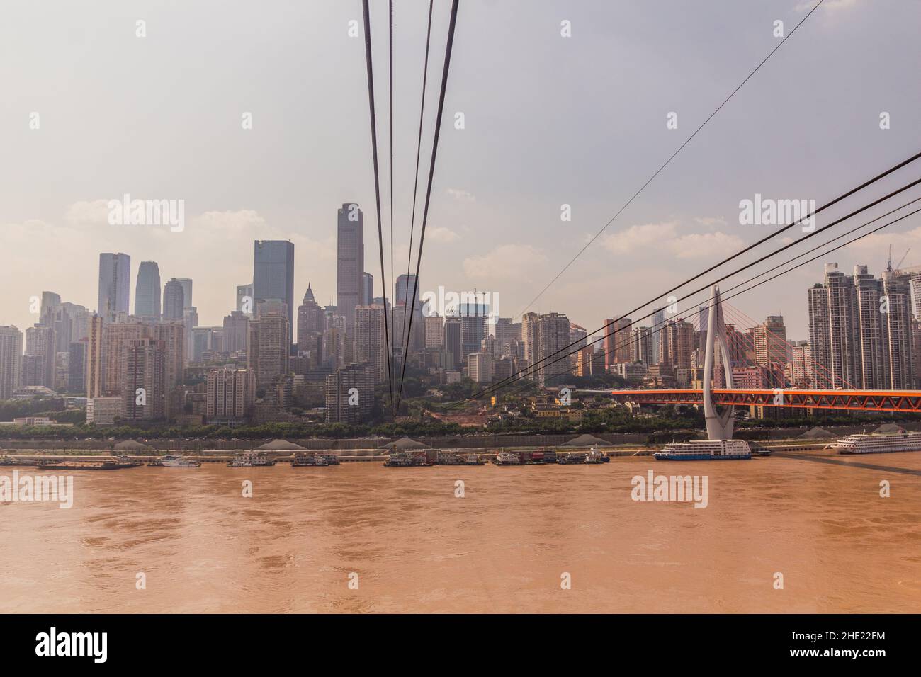 Yangtze River Ropeway and Dongshuimen Bridge in Chongqing, China Stock ...