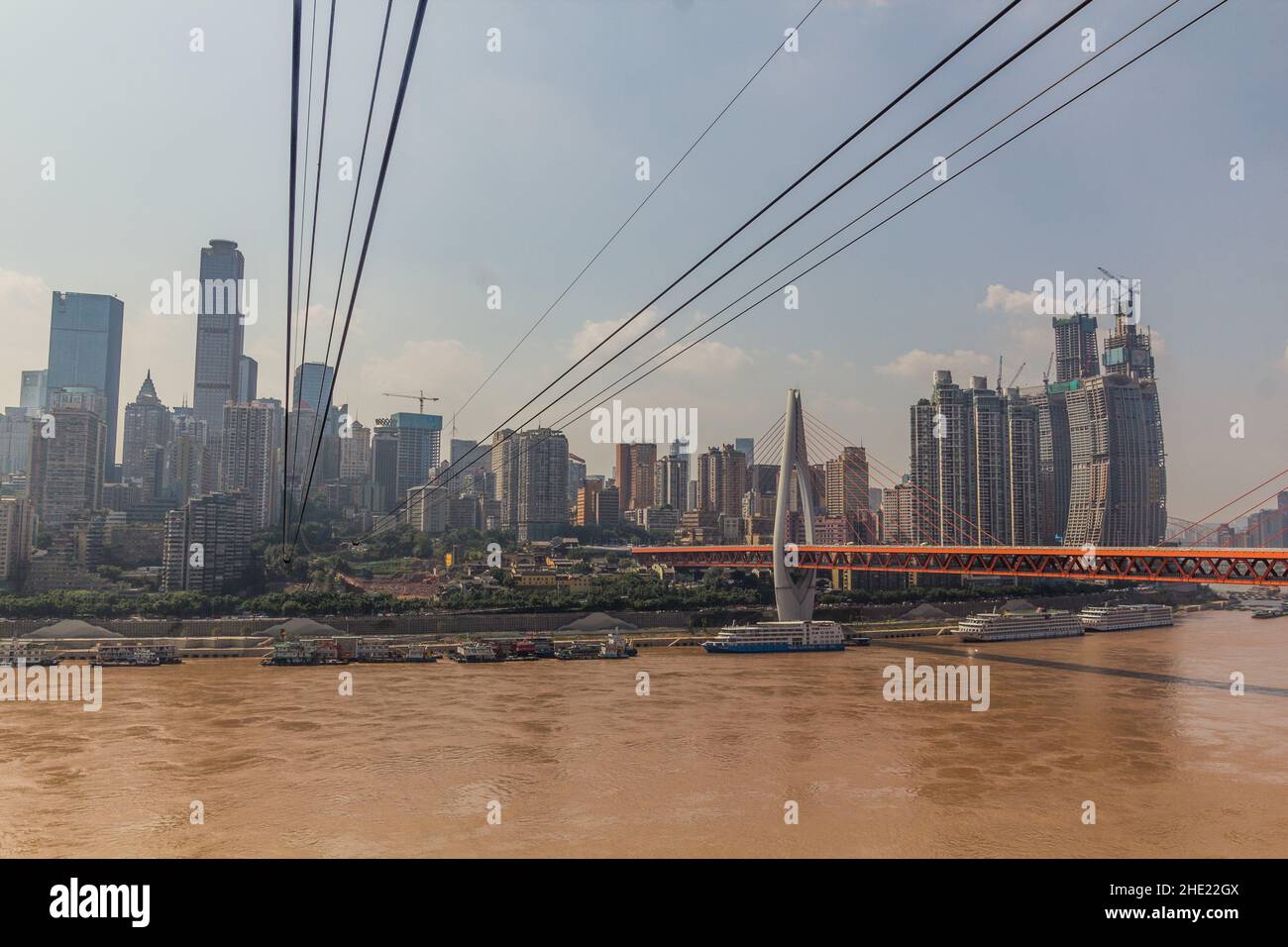 Yangtze River Ropeway and Dongshuimen Bridge in Chongqing, China Stock ...