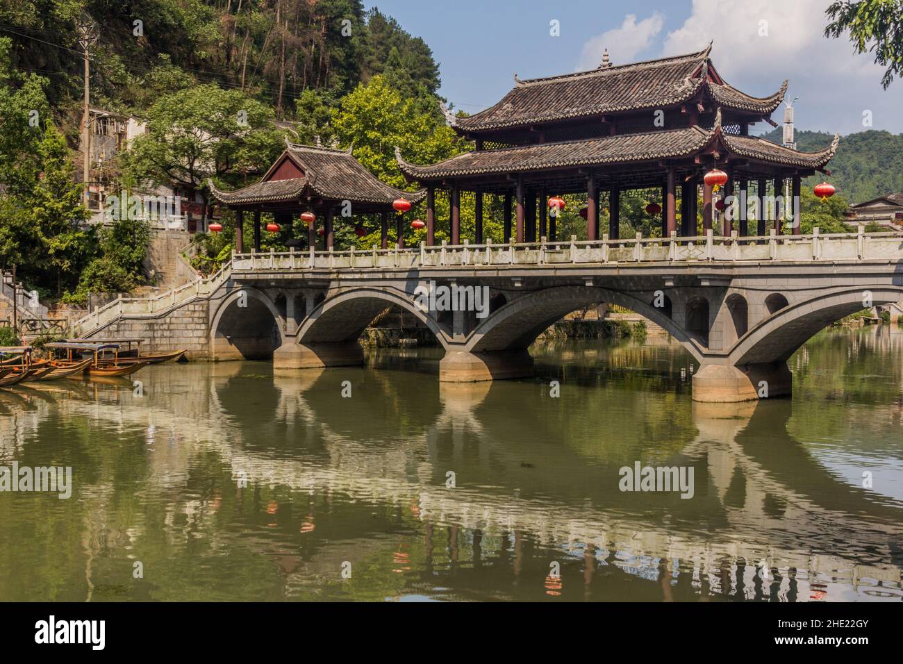 Bridge crossing Tuo river in Fenghuang Ancient City, Hunan province ...