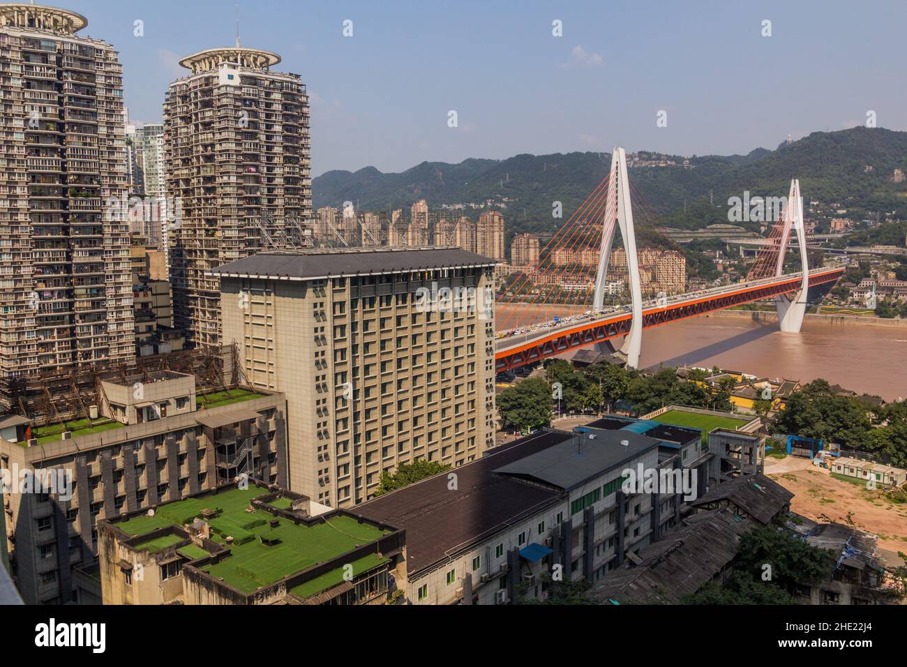 Dongshuimen Bridge over Yangtze River in Chongqing, China Stock Photo ...