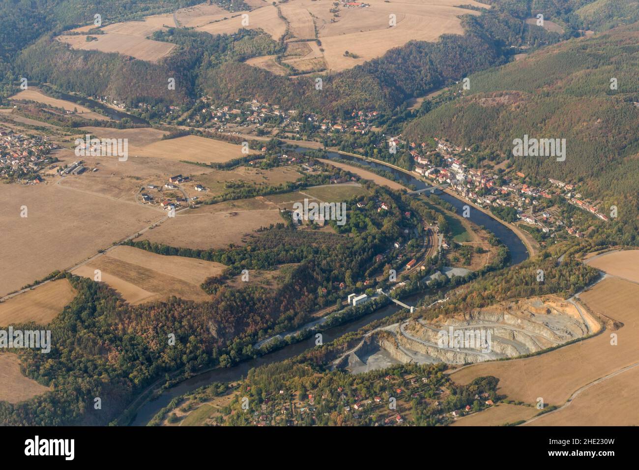 Aerial view of Berounka river and Zbecno village, Czechia Stock Photo ...