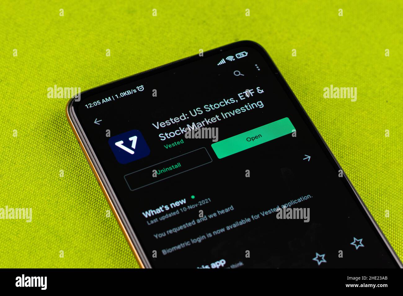 West Bangal, India - December 15, 2021 : Vested logo on phone screen ...