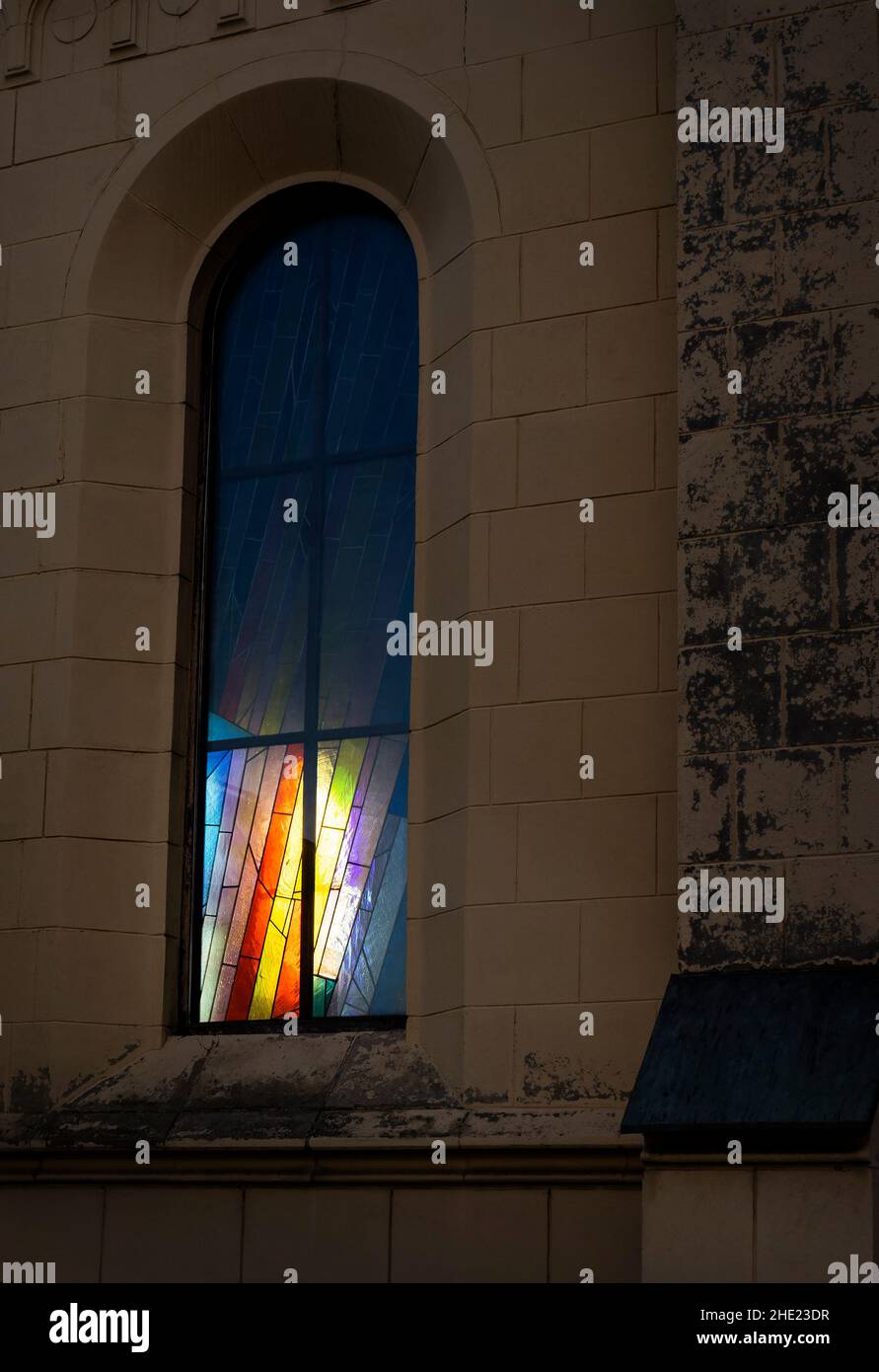 Vitrage church window lit by sunlight in the morning time Stock Photo ...