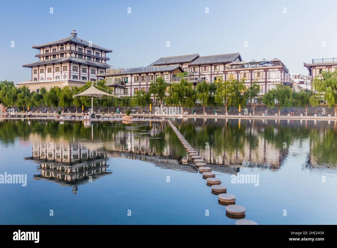 Stepping stones crossing of Danghe river in Dunhuang, Gansu Province ...