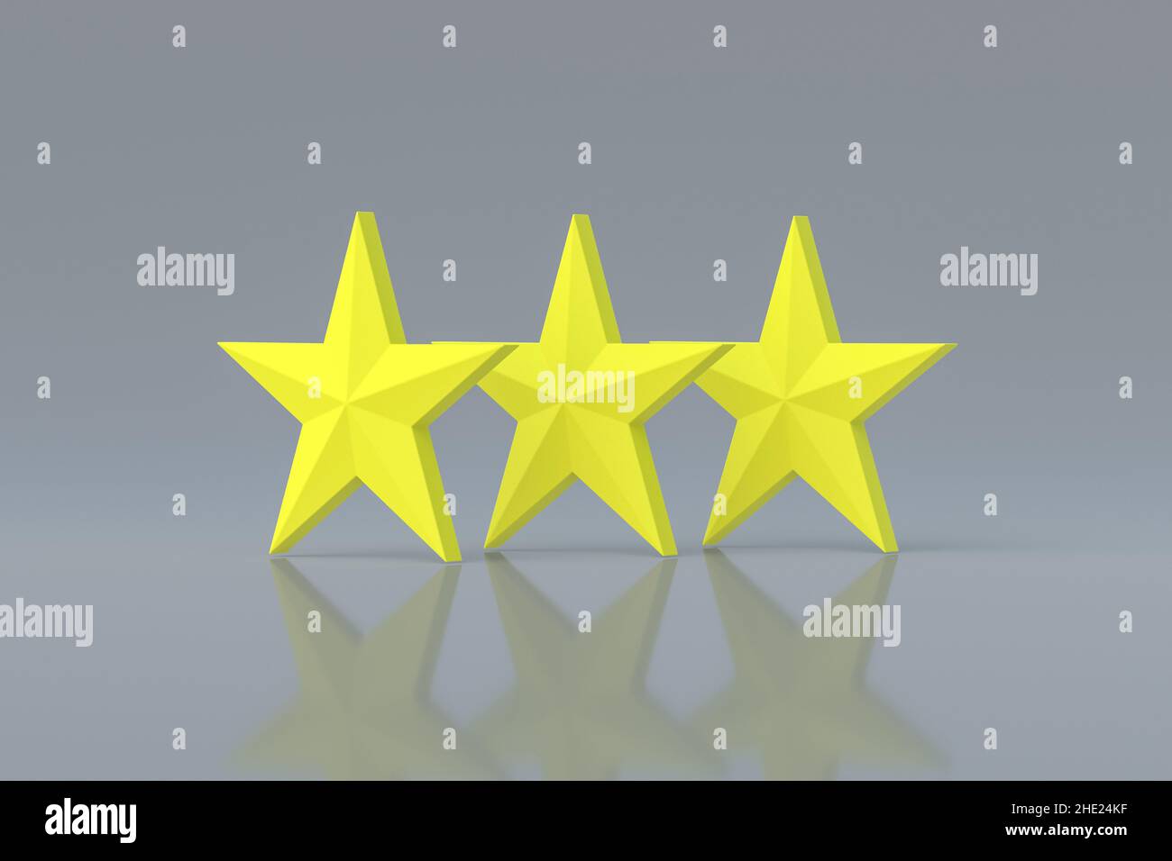 Three yellow stars on gray background. Concept of rating. Quality of ...
