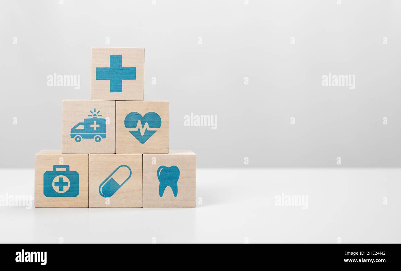 Medical icon on pyramid of cubes. medicine and health insurance ...