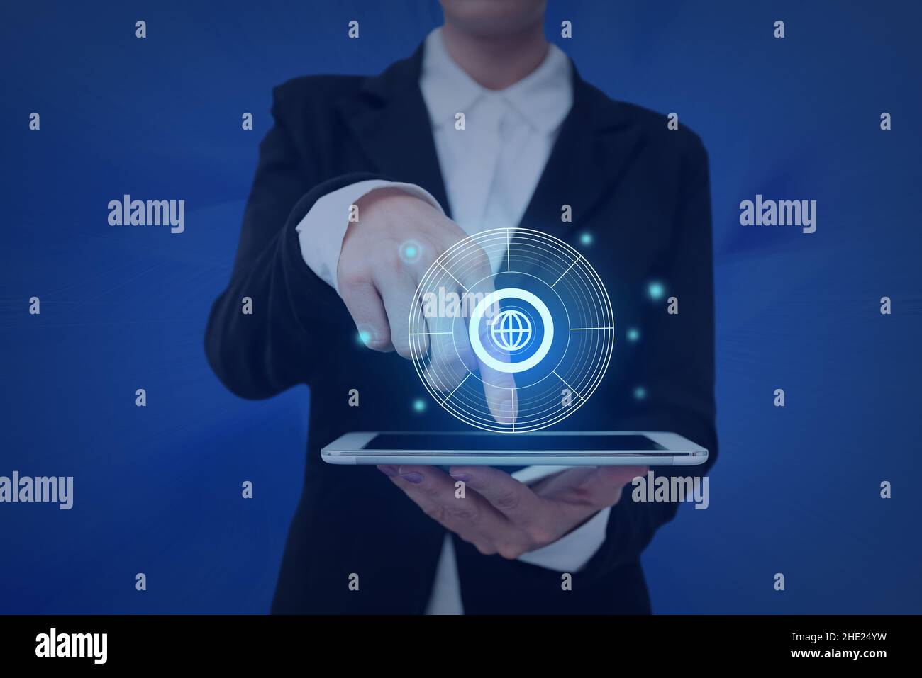 Lady Pressing Screen Of Mobile Phone Showing The Futuristic Technology ...