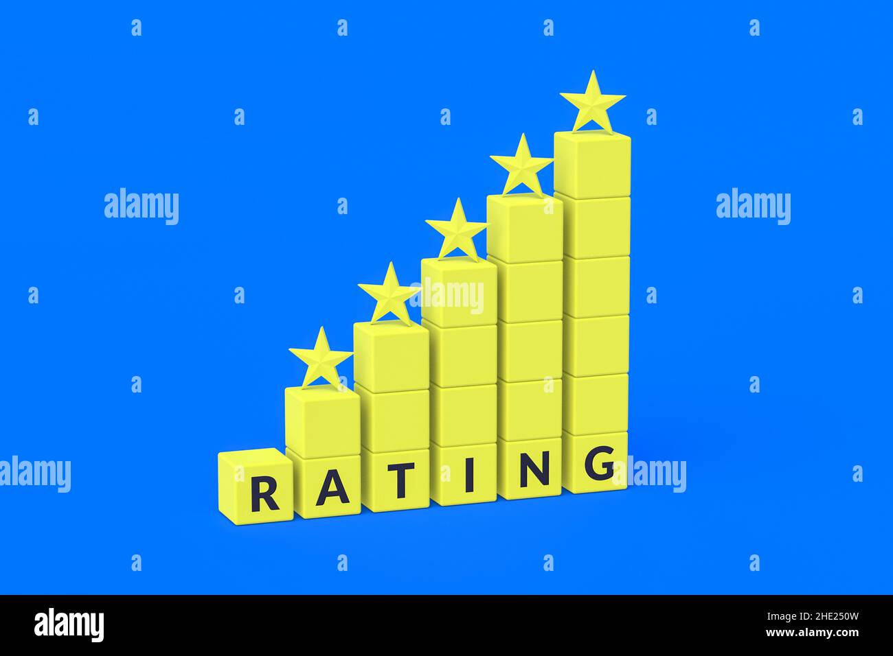 Cubes with word rating near five stars. Concept of rating. Quality of ...