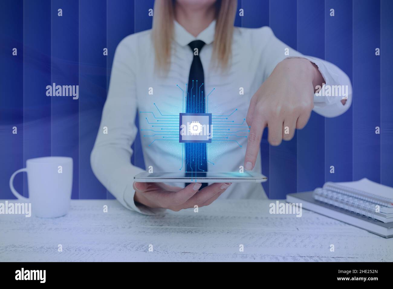 Lady Pressing Screen Of Mobile Phone Showing The Futuristic Technology ...