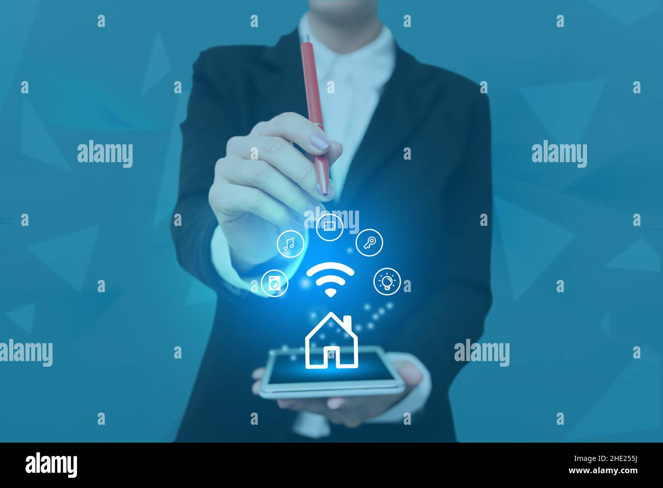 Lady Pressing Screen Of Mobile Phone Showing The Futuristic Technology ...