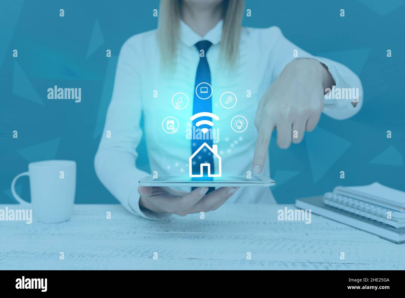 Lady Pressing Screen Of Mobile Phone Showing The Futuristic Technology ...